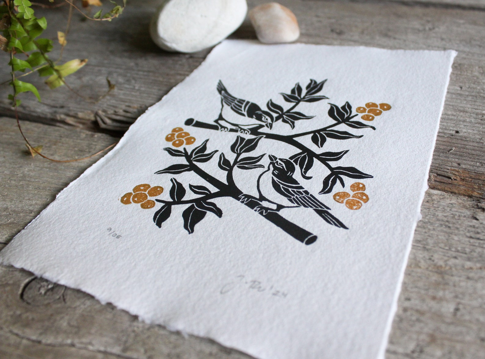 Two Birds Linocut Print | Original Lino Print of Two Birds Sitting on ...
