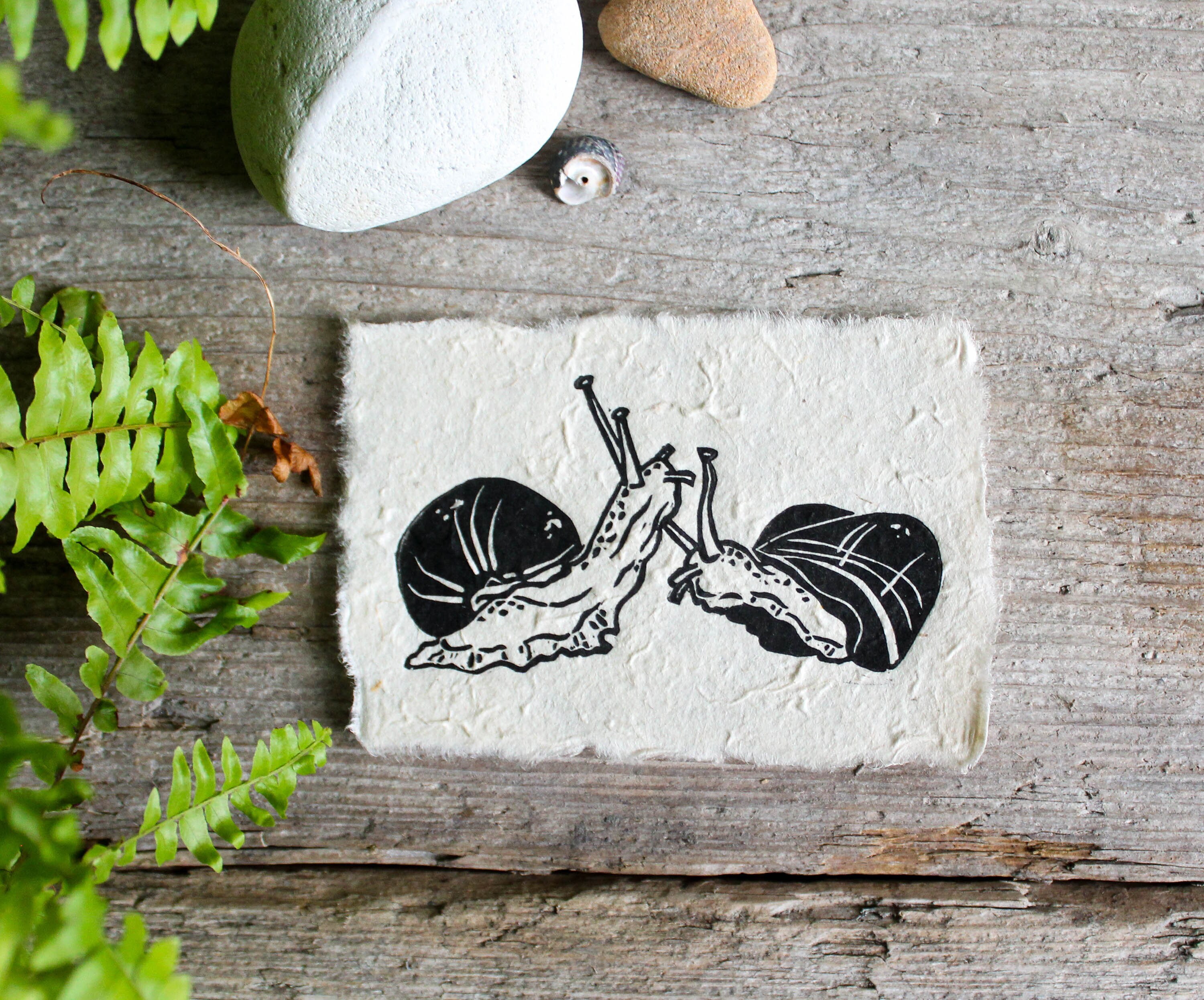 Two Snails Mini Linocut Print Small Original Animal Lino Print Handmade ...