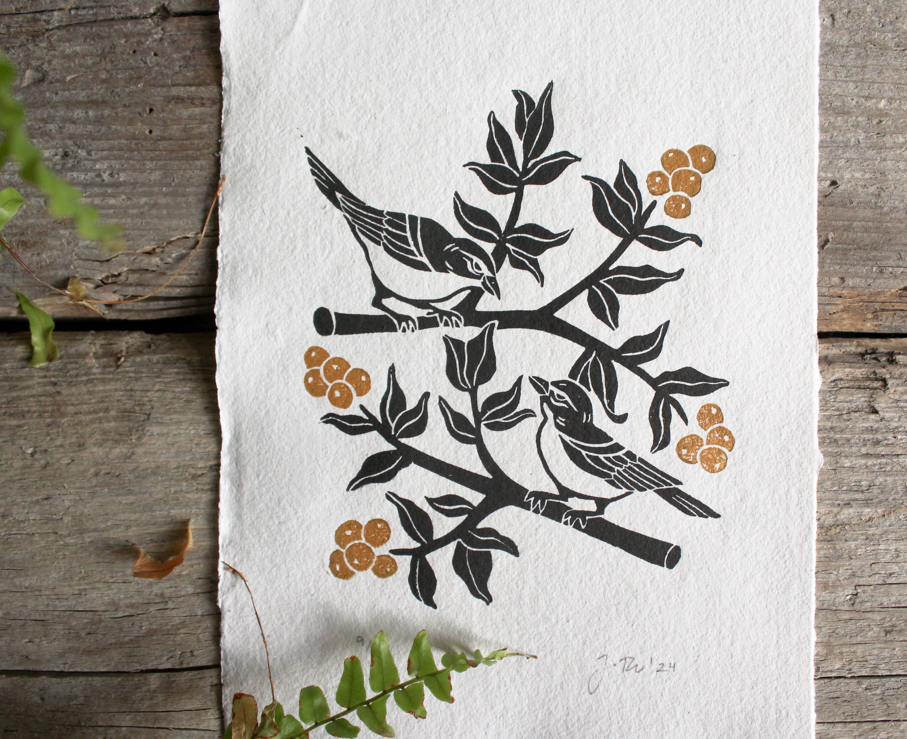 Two Birds Linocut Print | Original Lino Print of Two Birds Sitting on ...