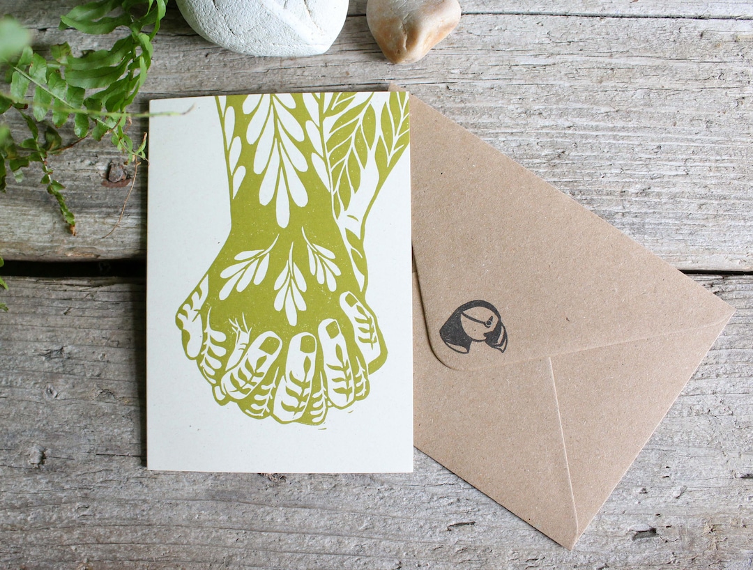 Holding Hands Linocut Card | Digital Reproduction of Original Lino ...