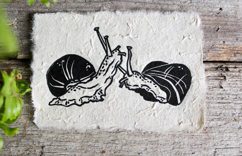 Two Snails Mini Linocut Print Small Original Animal Lino Print Handmade ...