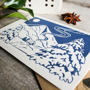 Linocut Winter Landscape Card | Original Lino Printed Christmas Card ...