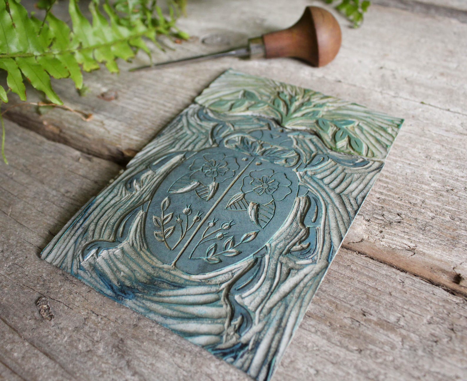 Beetle Linocut Print | Original Insect Lino Print | Beetle With Floral ...