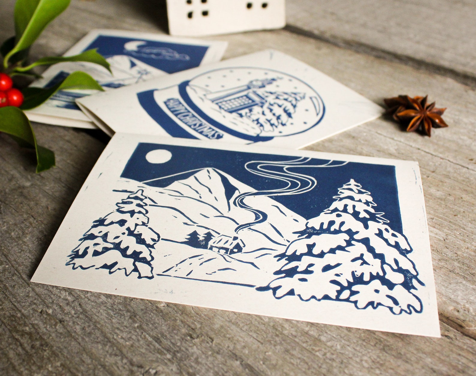 Set of 3 Christmas Winter Scene Cards Snow Globe Winter - Etsy