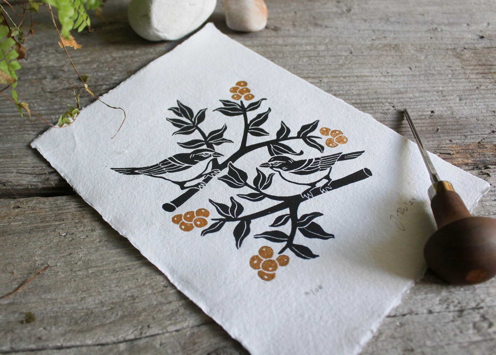 Two Birds Linocut Print | Original Lino Print of Two Birds Sitting on ...