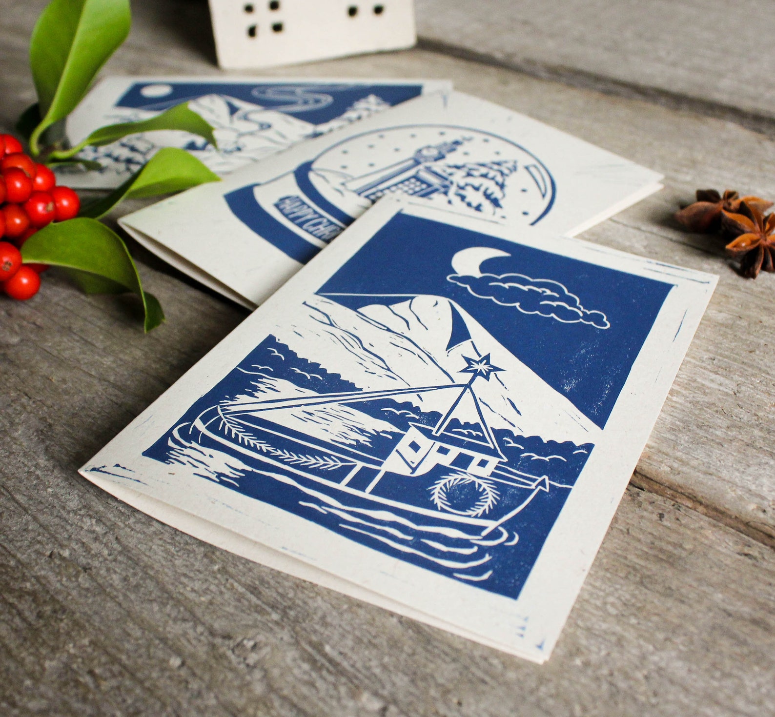 Set of 3 Christmas Winter Scene Cards Snow Globe Winter - Etsy