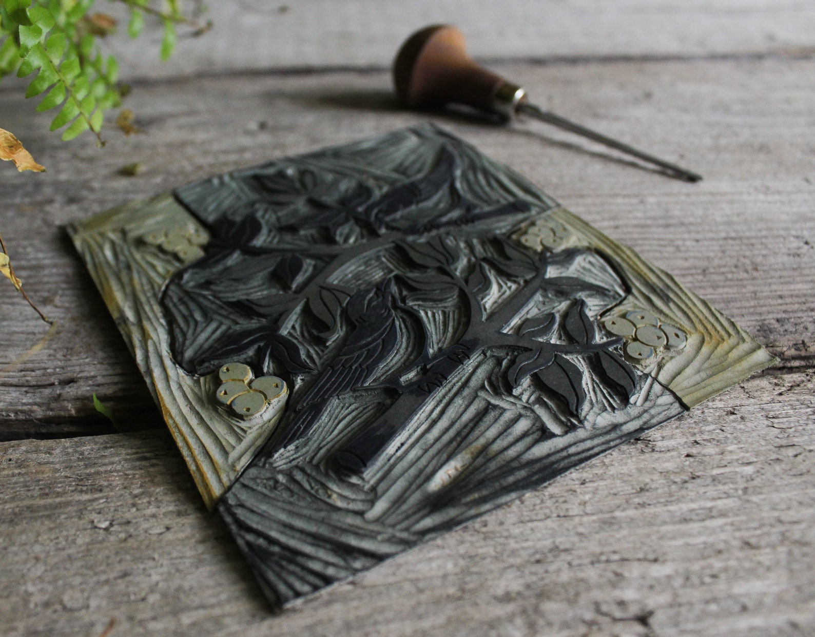 Two Birds Linocut Print | Original Lino Print of Two Birds Sitting on ...