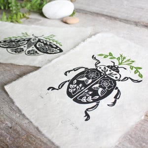 Beetle Linocut Print | Original Insect Lino Print | Beetle With Floral ...