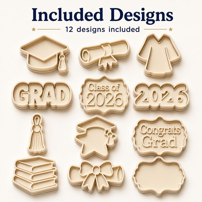 Class of 2026 Graduation Cookie Cutter STL Set, Grad Cap Diploma Gown ...