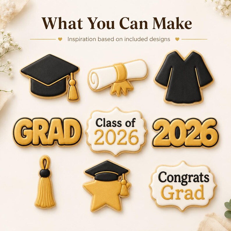 Class of 2026 Graduation Cookie Cutter STL Set, Grad Cap Diploma Gown ...