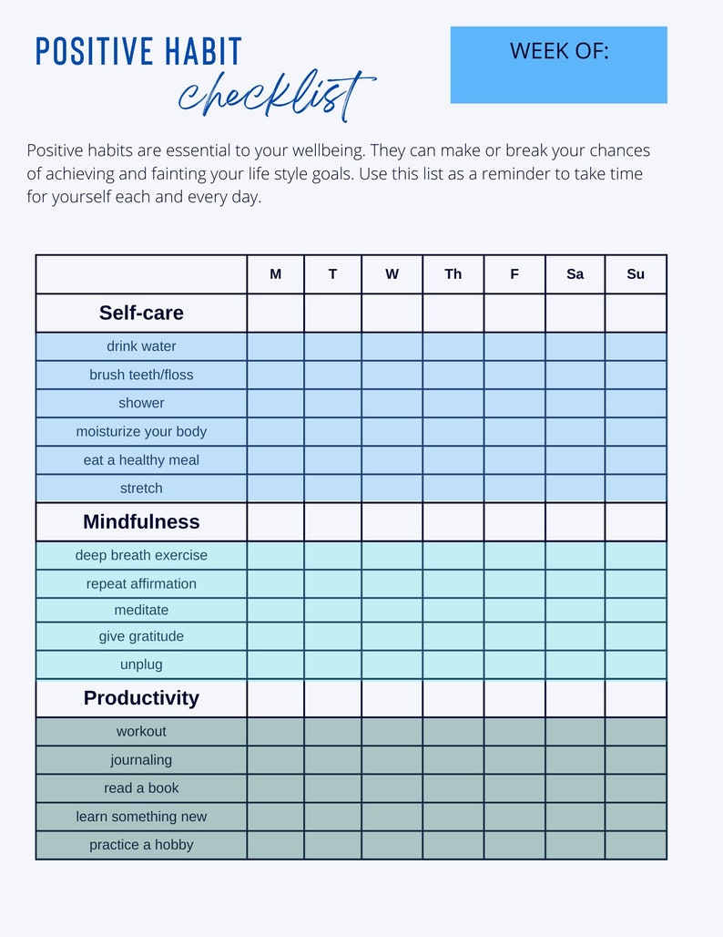 Simple Weekly Positive Habit Tracker | Manifest Growth by Being ...