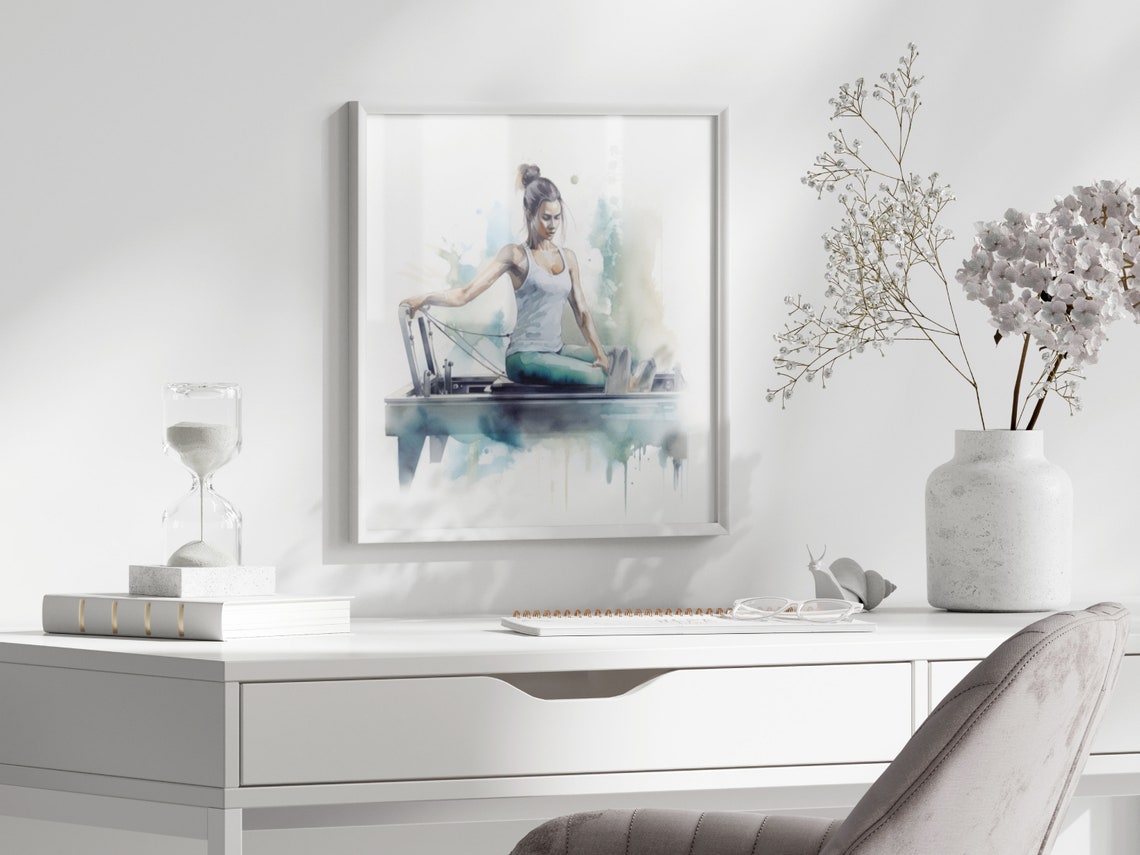 Pilates Reformer Watercolor, Pilates Wall Art, Pilates Studio Decor ...