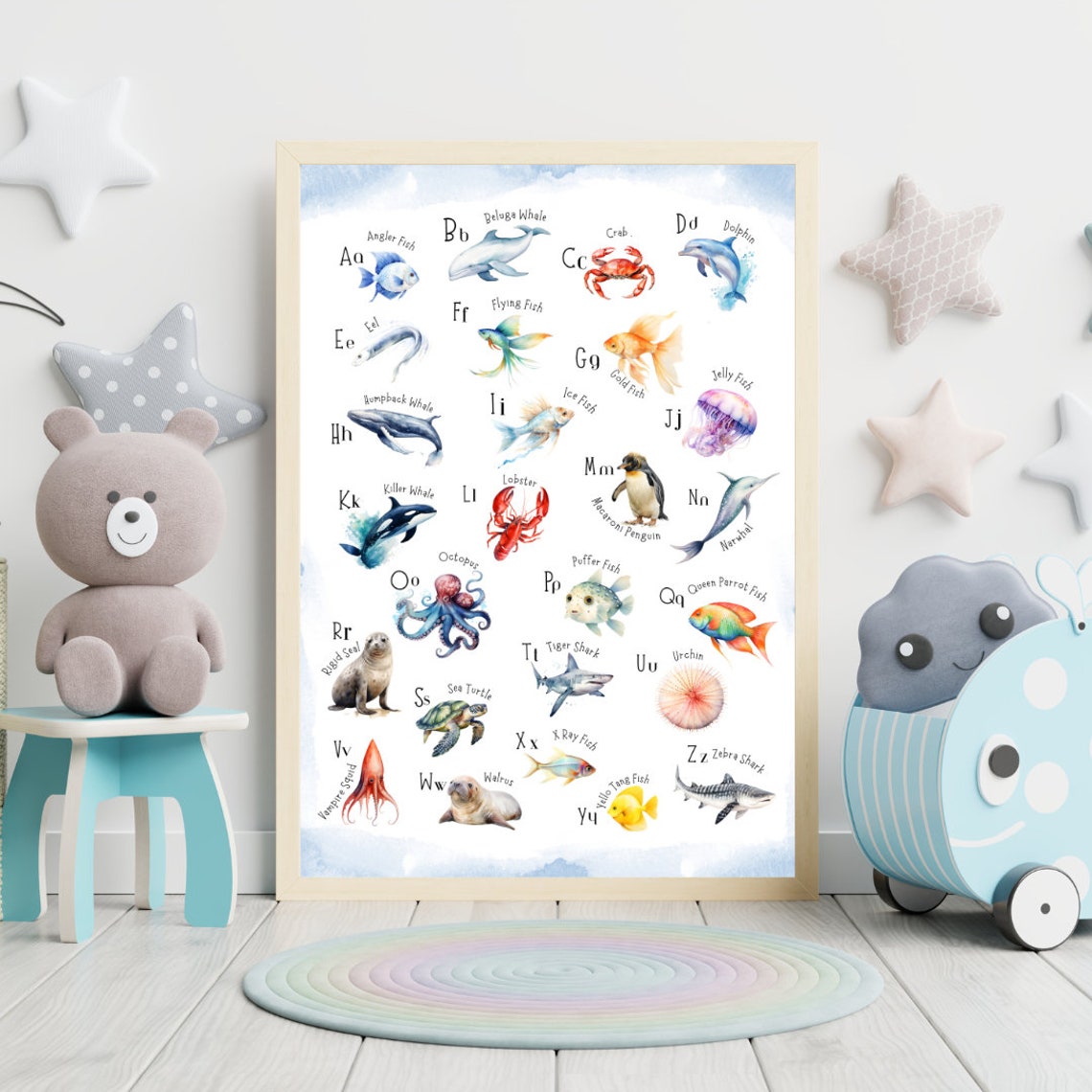 Sea Animal Alphabet Poster, Play Room Wall Decor, Ocean Animal ABC ...