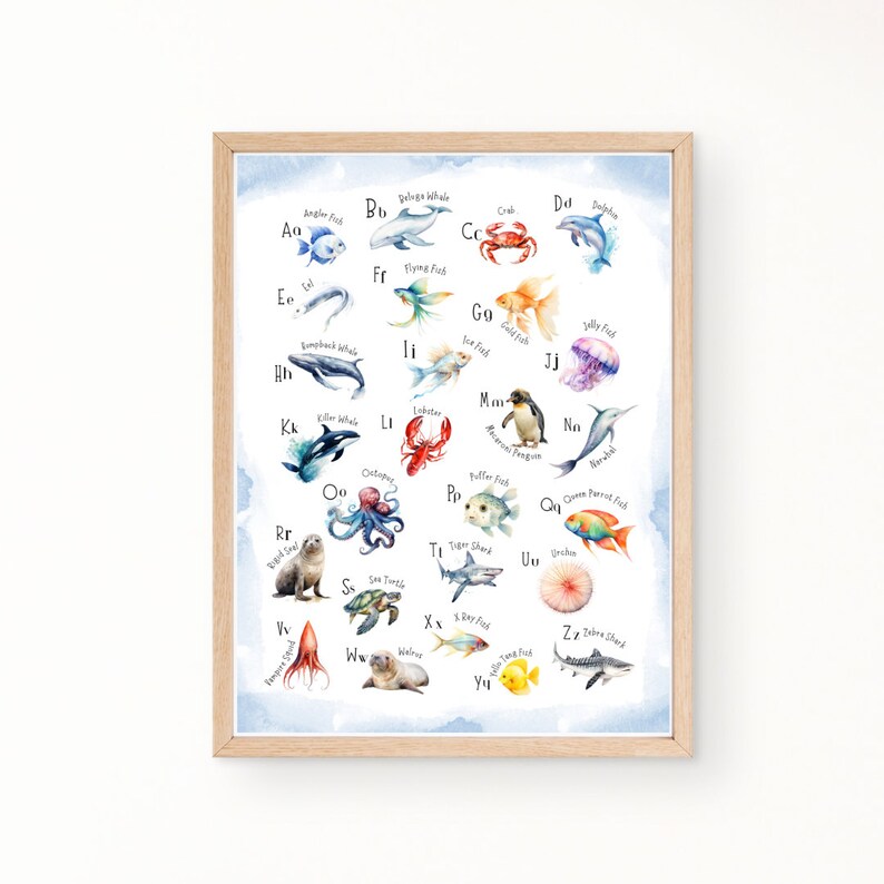 Sea Animal Alphabet Poster, Play Room Wall Decor, Ocean Animal ABC ...