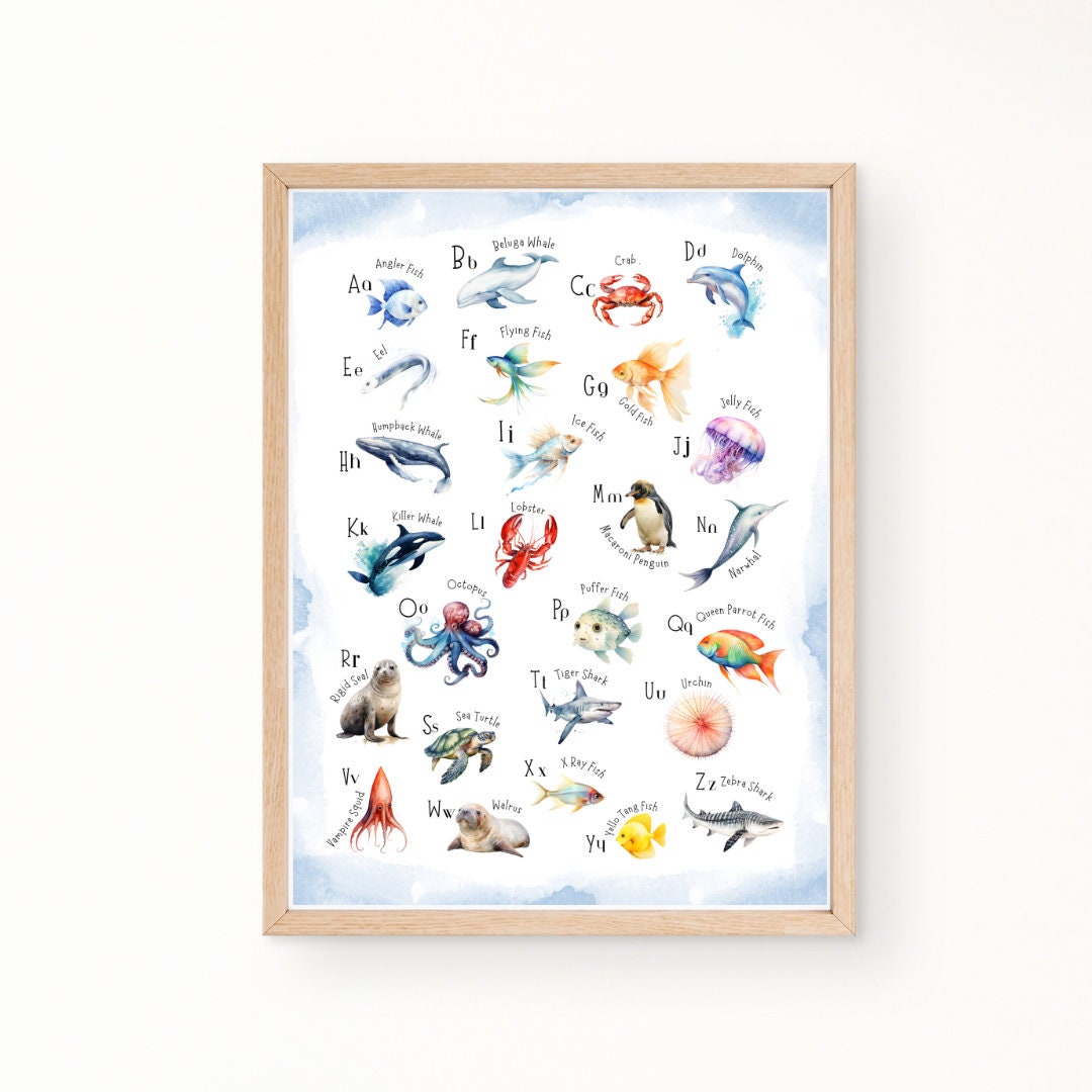 Sea Animal Alphabet Poster, Play Room Wall Decor, Ocean Animal ABC ...
