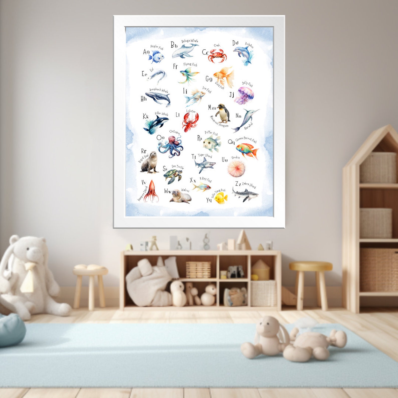 Sea Animal Alphabet Poster, Play Room Wall Decor, Ocean Animal ABC ...