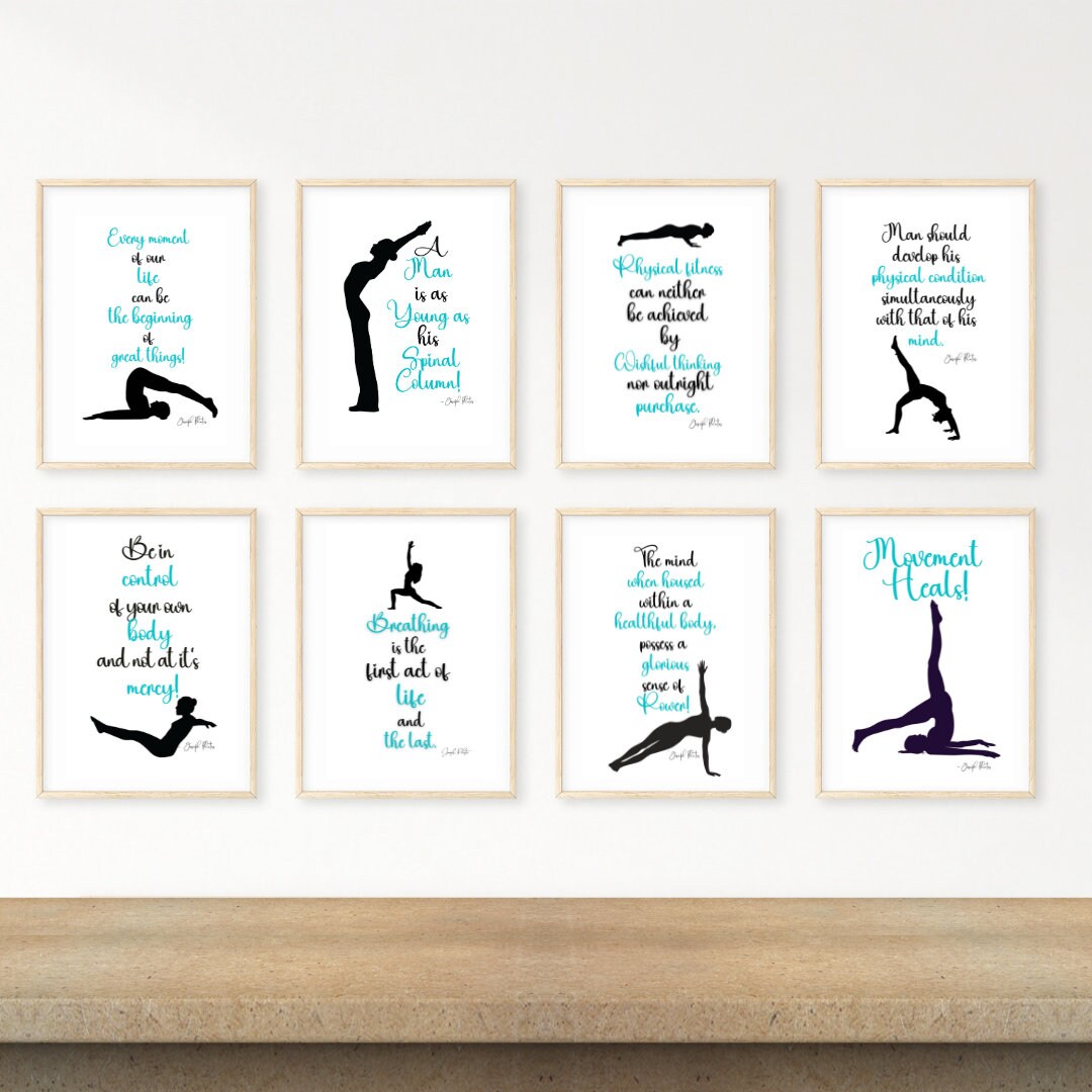 Pilates Wall Art, Joseph Pilates Studio Art, Set of 8 Pilates Quotes ...