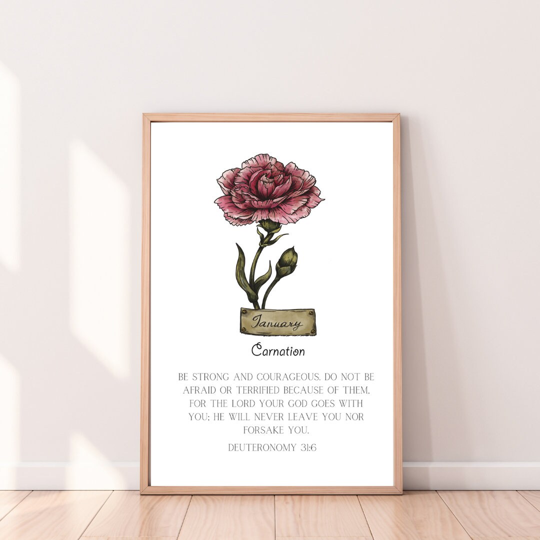 Birth Flower Bible Verse Wall Art, Christian Bible Verse Prints, Bible ...