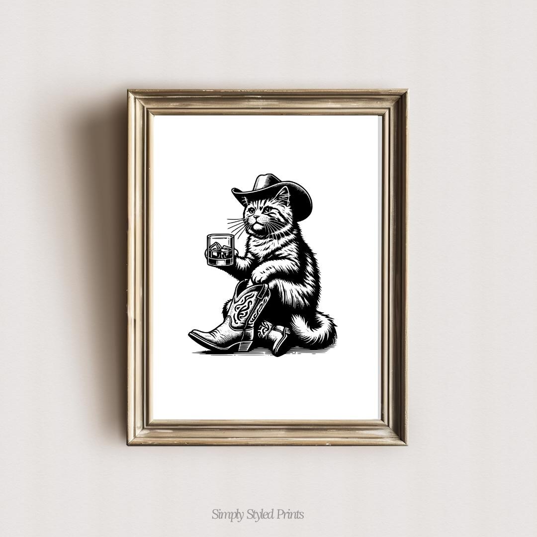 Cowboy Cat Poster, Cat Lover Gift, Limited Edition Print, Black Cat ...