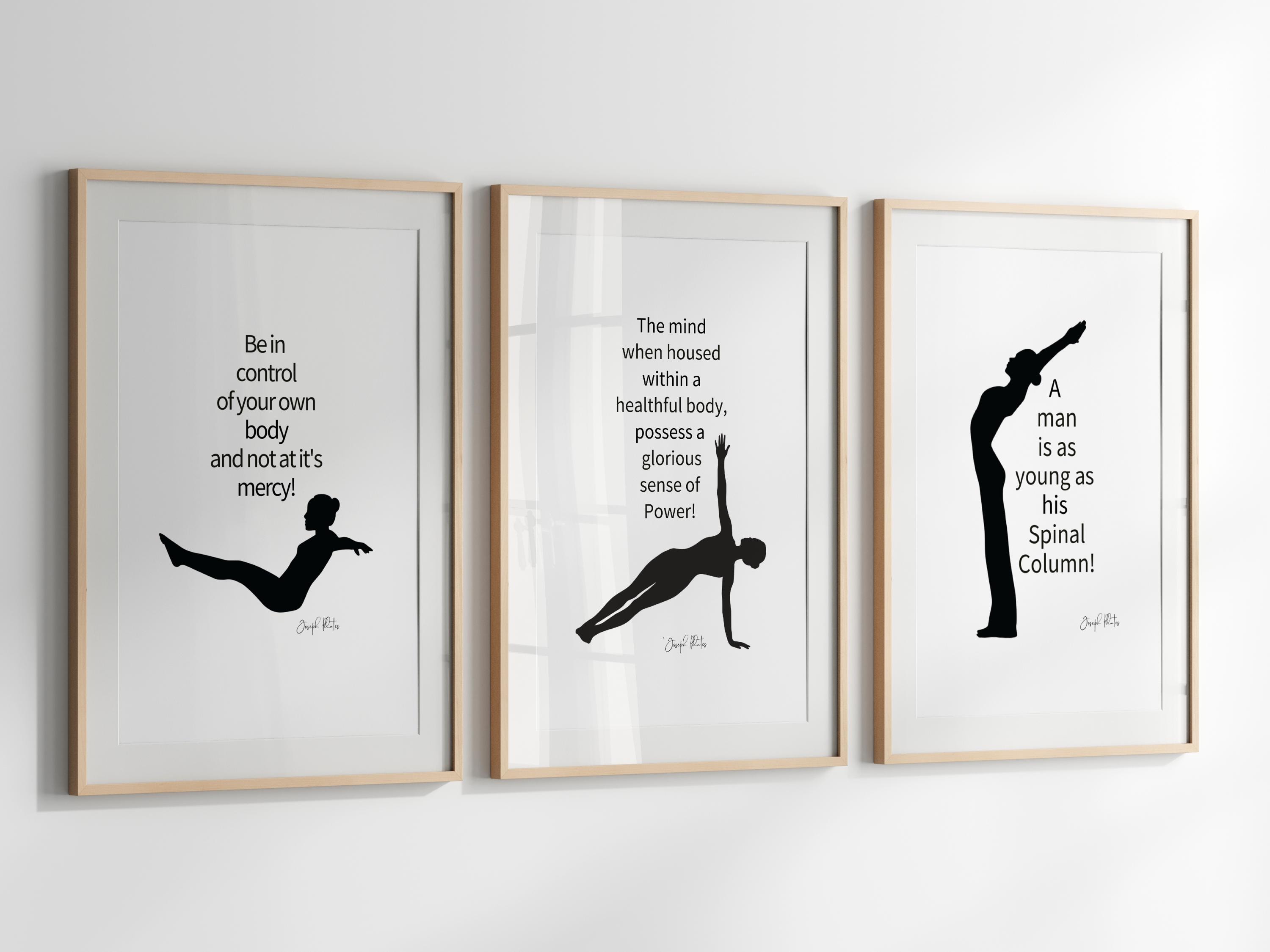 Pilates Poster, Set of 3 Pilates Quotes, Joseph Pilates, Pilates Studio ...