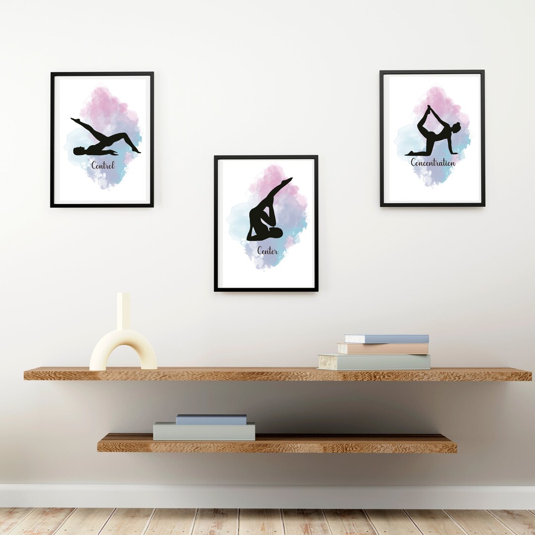 Pilates Principles Wall Art, Set of 3, Colorful Pilates Print, Fitness ...