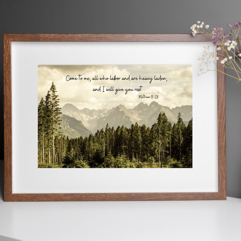 Mathew 11:28 Bible Verse, Landscape Christian Print, Religious Gift ...