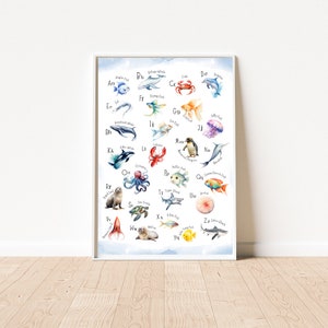 Sea Animal Alphabet Poster, Play Room Wall Decor, Ocean Animal ABC ...