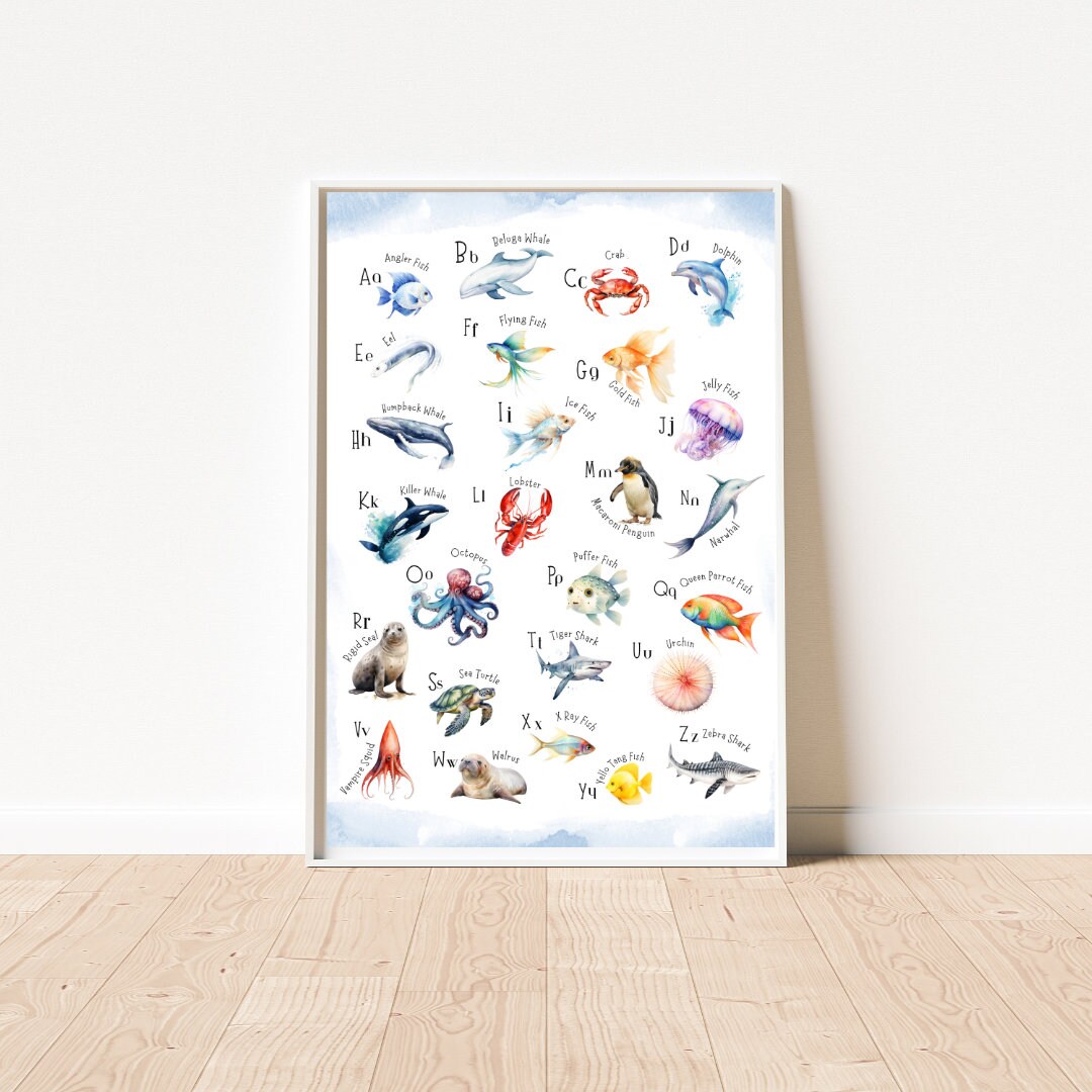 Sea Animal Alphabet Poster, Play Room Wall Decor, Ocean Animal ABC ...