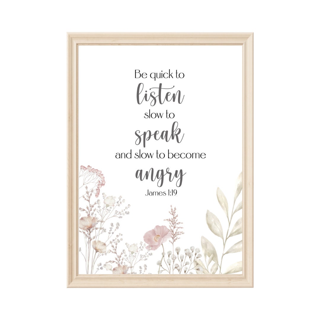 Christian Botanical Wall Art, James 1:19 Bible Verse Home Decor ...