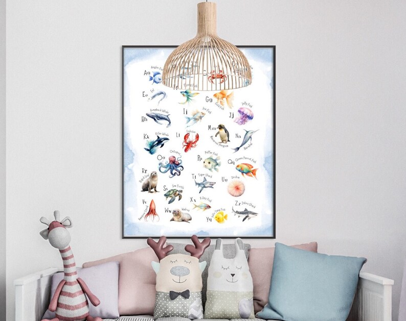 Sea Animal Alphabet Poster, Play Room Wall Decor, Ocean Animal ABC ...