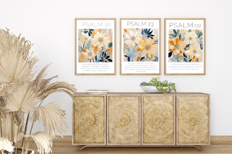 Christian Psalms Art, Vintage Bible Prints, Floral Botanical Vines ...