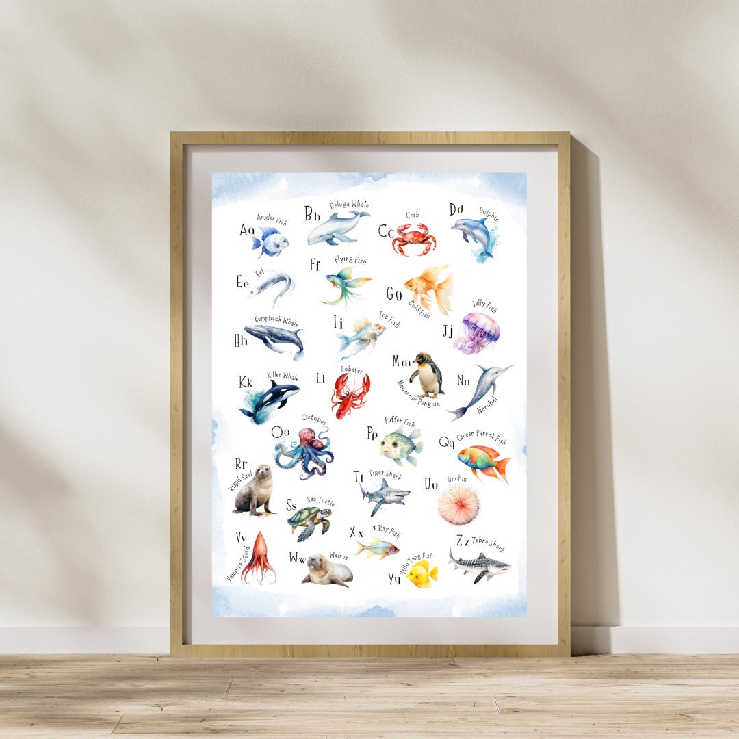 Sea Animal Alphabet Poster Play Room Wall Decor Ocean Animal - Etsy