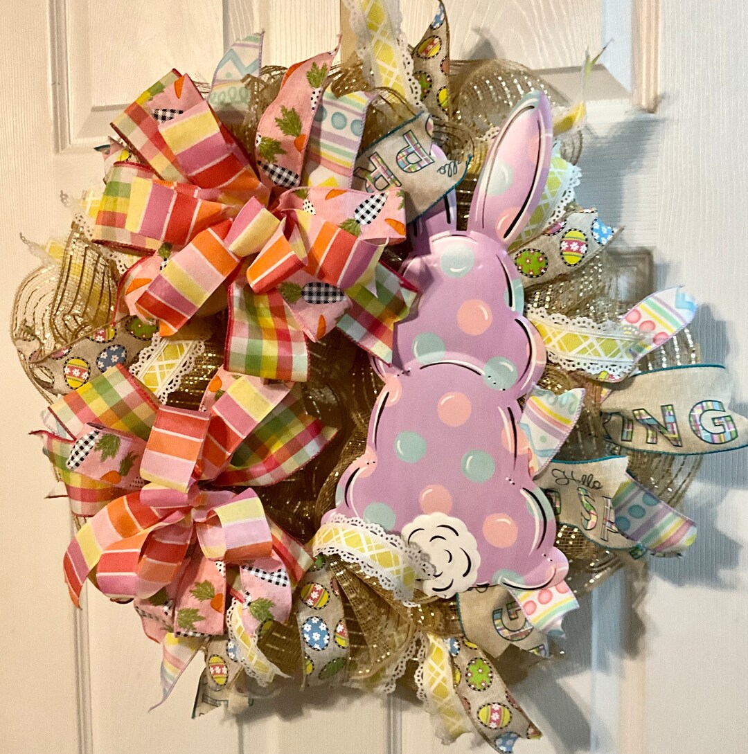 Polka Dot Easter Bunny Wreath, Spring Door Decor - Etsy