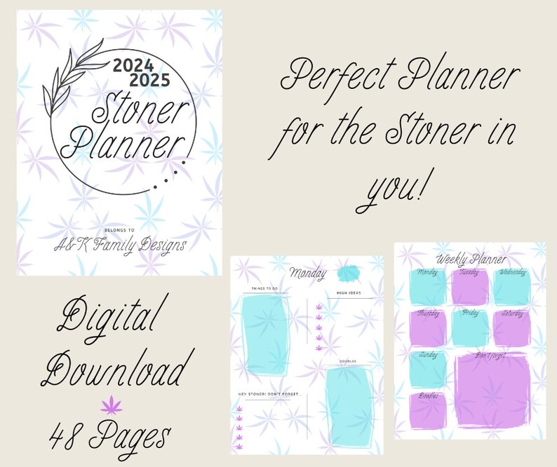 Perfect Stoner Weed Planner Yearly Monthly Weekly Daily Marijuana Pot ...