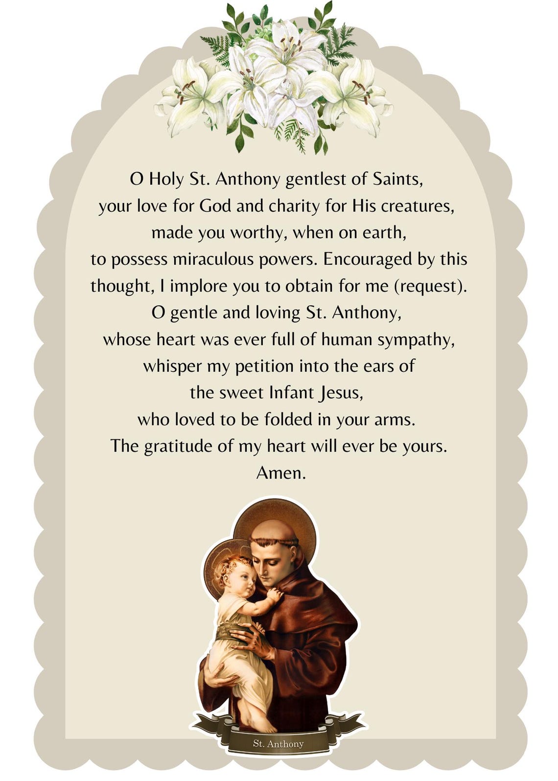 Saint Anthony Prayer Card / Saint Anthony / Bible /religious / Baptism ...