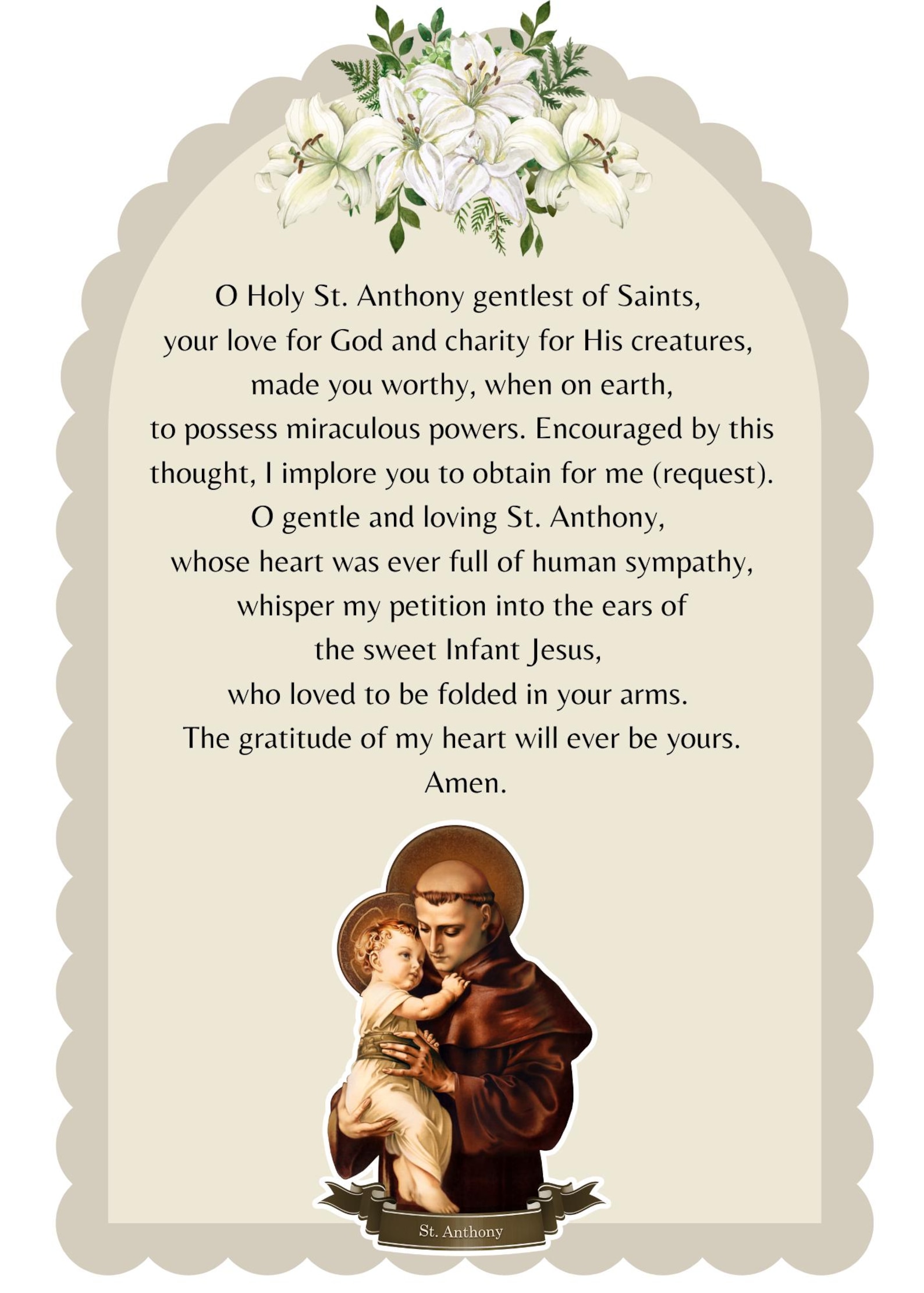 Saint Anthony Prayer Card / Saint Anthony / Bible /religious / Baptism / Digital Download - Etsy