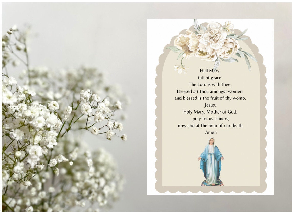 Hail Mary Prayer Card, Hail Mary Full of Grace, Catholic Prayer , Hail ...