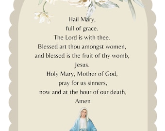 Printable Prayer Card Hail Mary, 3 Hail Mary of the White Lily Devotion ...