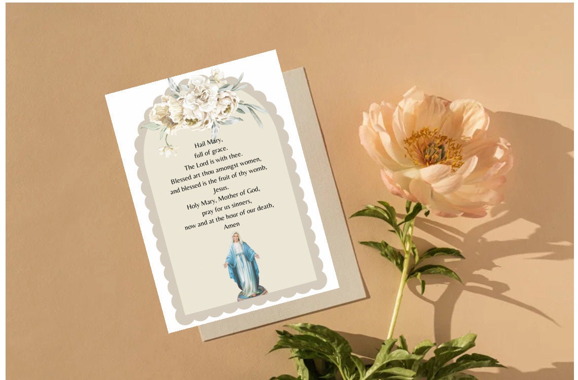 Hail Mary Prayer Card, Hail Mary Full of Grace, Catholic Prayer , Hail ...
