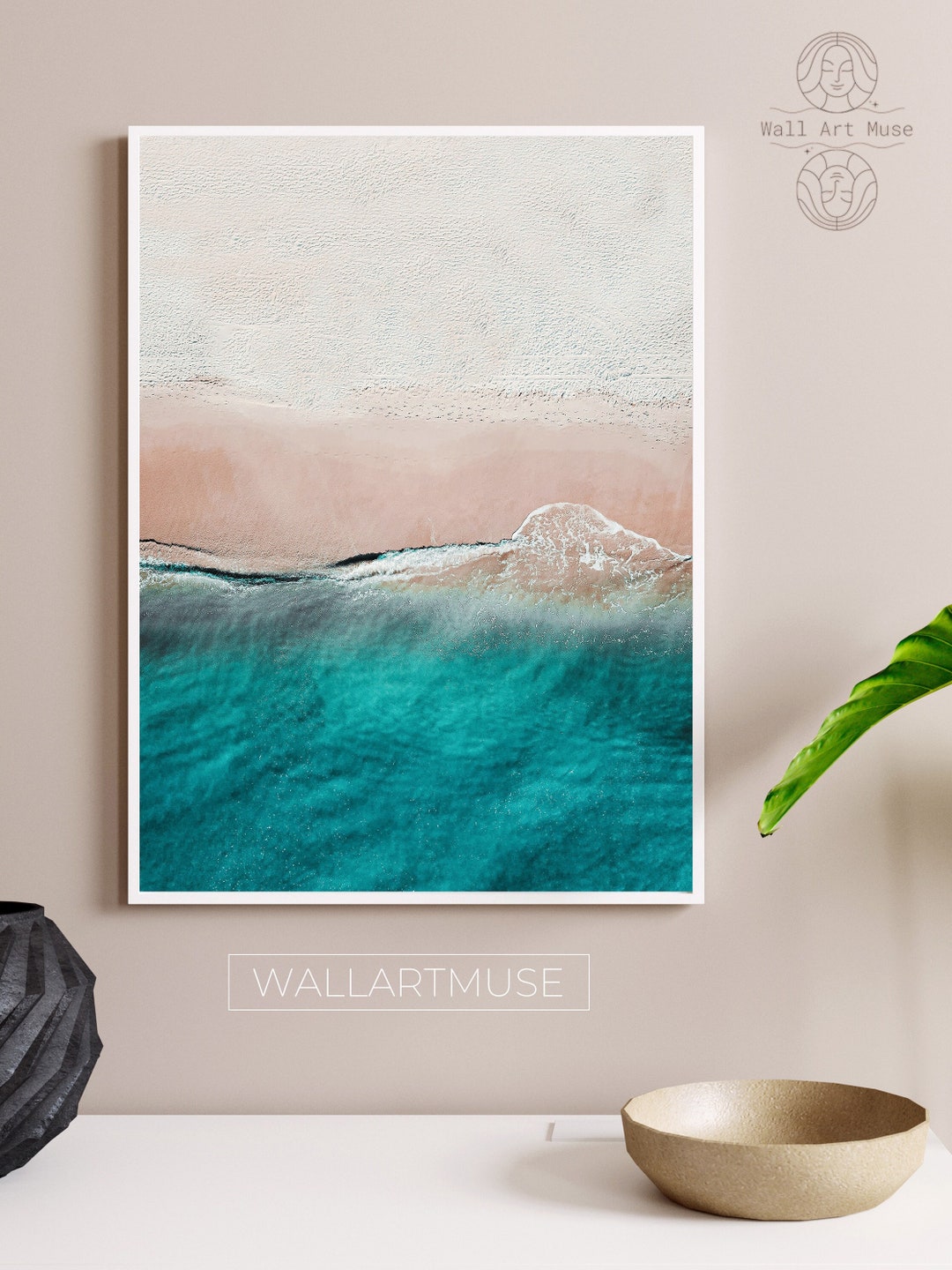 Pink Beach Decor, Coastal Poster, Aerial Beach Photography, Pink Beach ...
