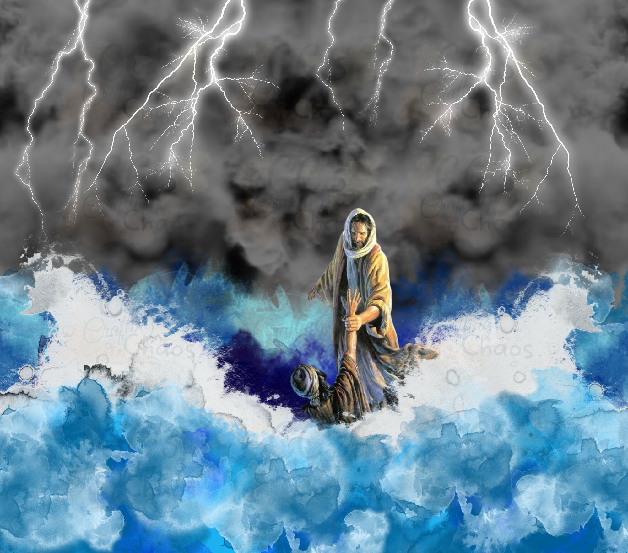 Jesus & Peter Sea Storm Tumbler Wraps, Jesus Walks on Water Png ...
