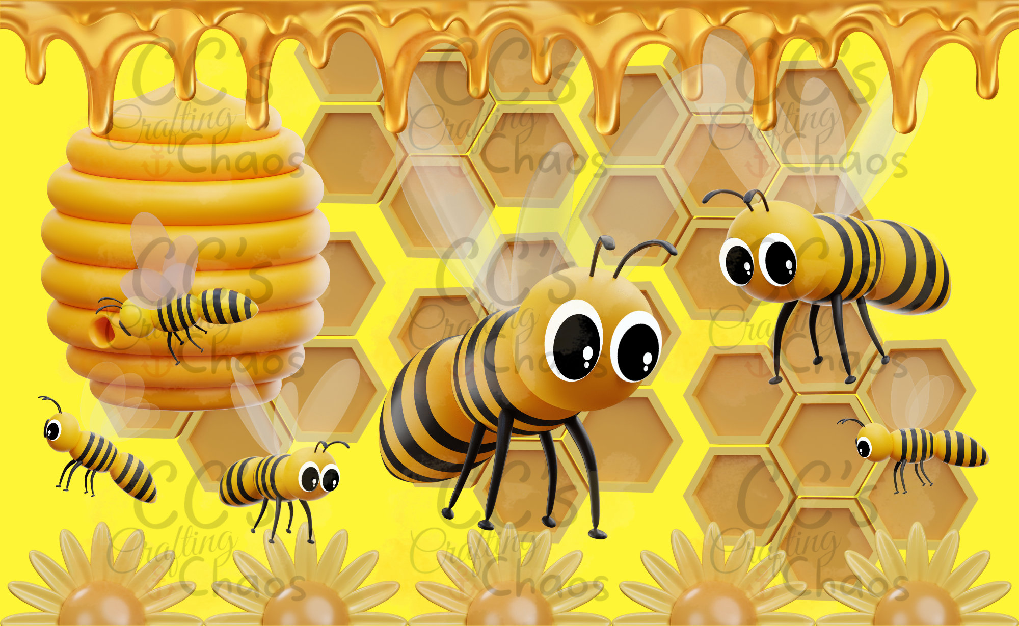 3D Bee Tumbler Wraps, 3D Bee Pen Wrap, 4 in 1 Can Cooler Bee Wrap ...