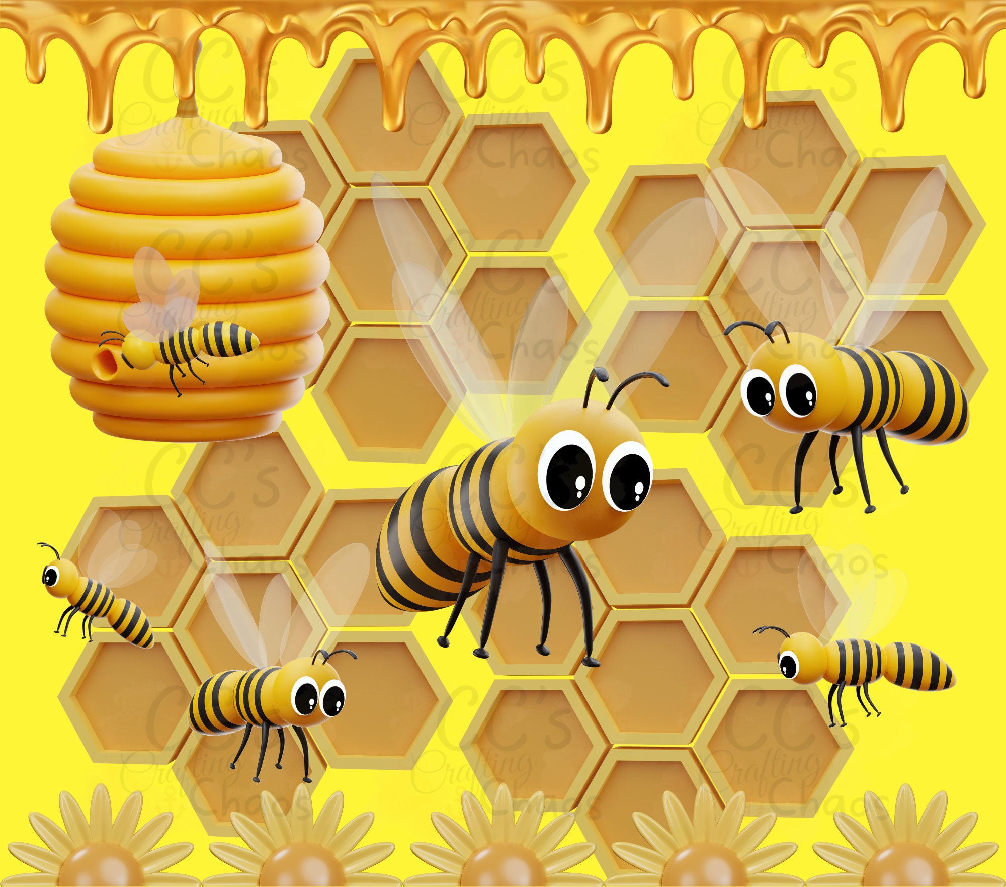 3D Bee Tumbler Wraps, 3D Bee Pen Wrap, 4 in 1 Can Cooler Bee Wrap ...