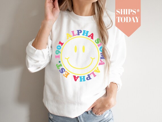 Alpha Sigma Alpha Radiating Smiley Face Sweatshirt Alpha - Etsy