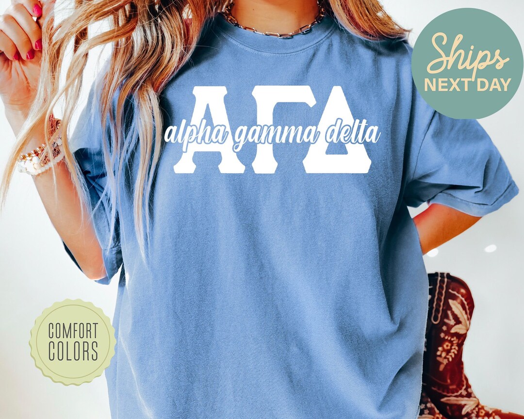 Alpha Gamma Delta Sliced White Letters Comfort Colors Sorority - Etsy