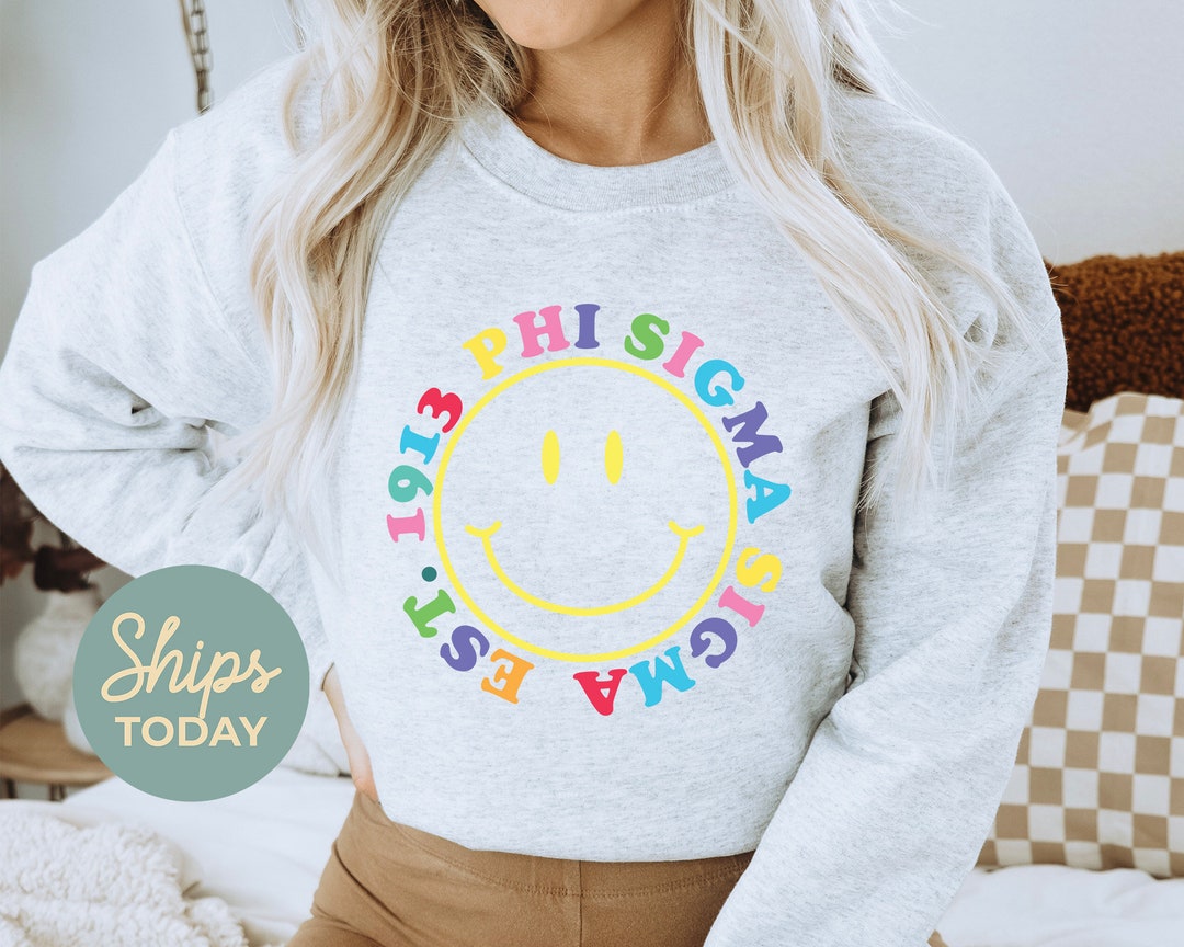 Phi Sigma Sigma Radiating Smiley Face Sorority Sweatshirt - Etsy