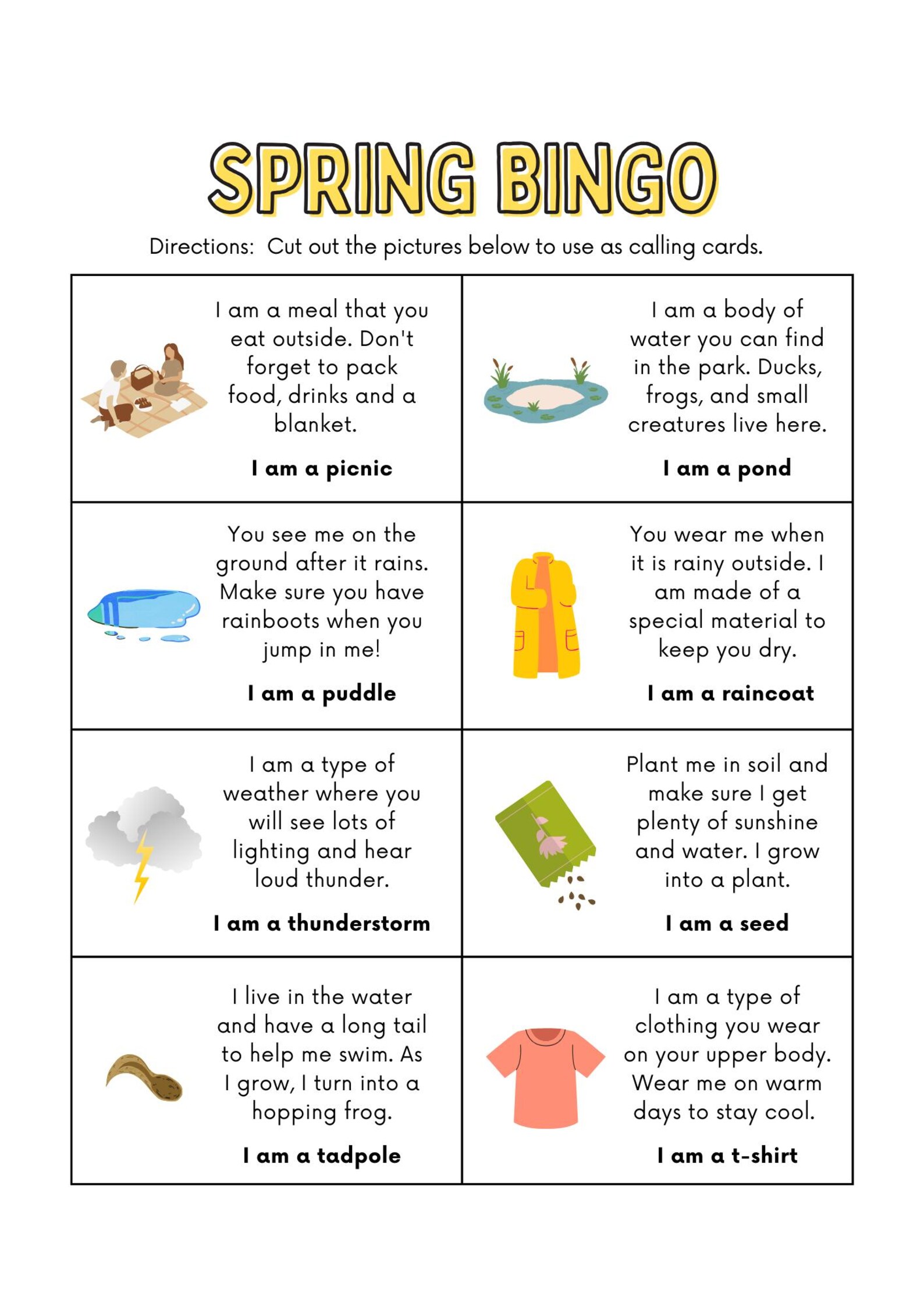 Spring Bingo Game for Speech Therapy - Printable Spring Bingo for Kids ...