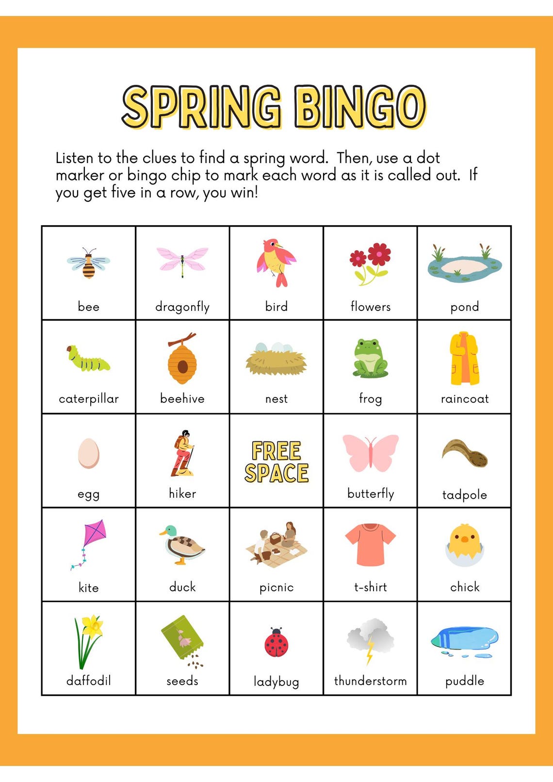 Spring Bingo Game for Speech Therapy - Printable Spring Bingo for Kids ...
