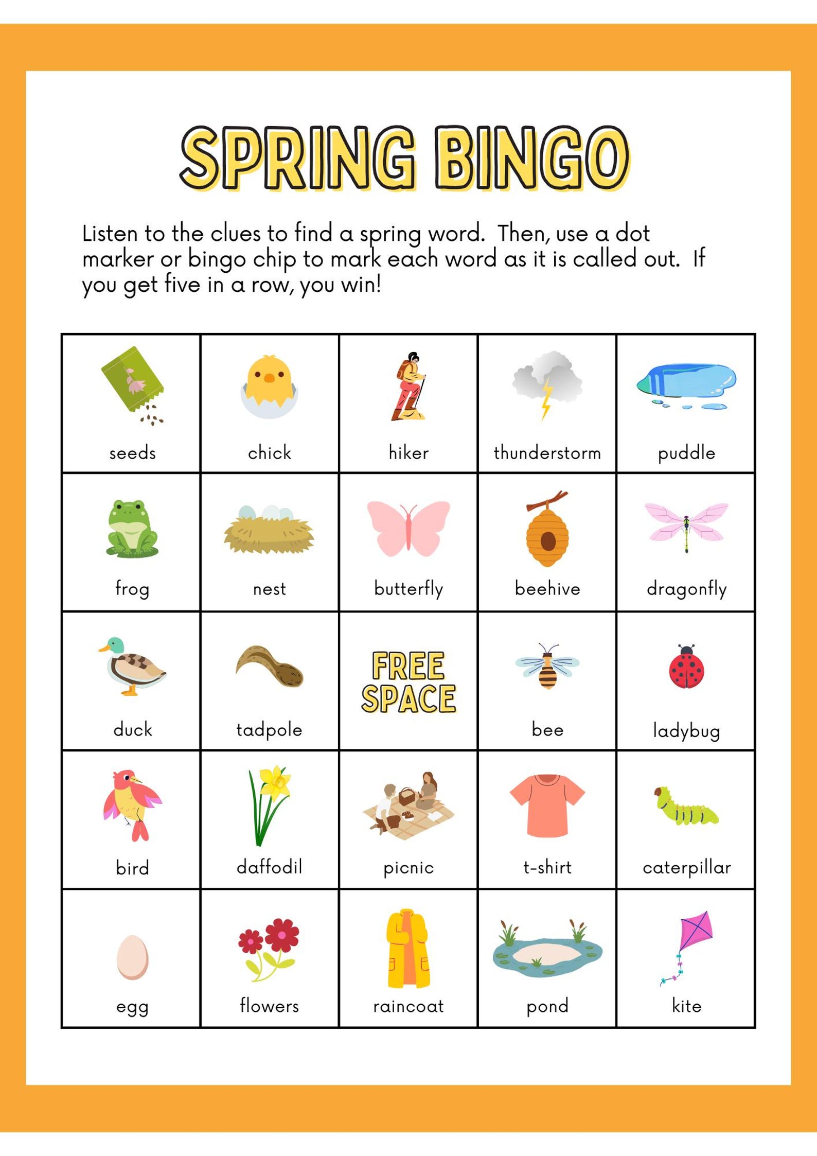Spring Bingo Game – Speech Therapy, Preschool Activities (printable PDF ...