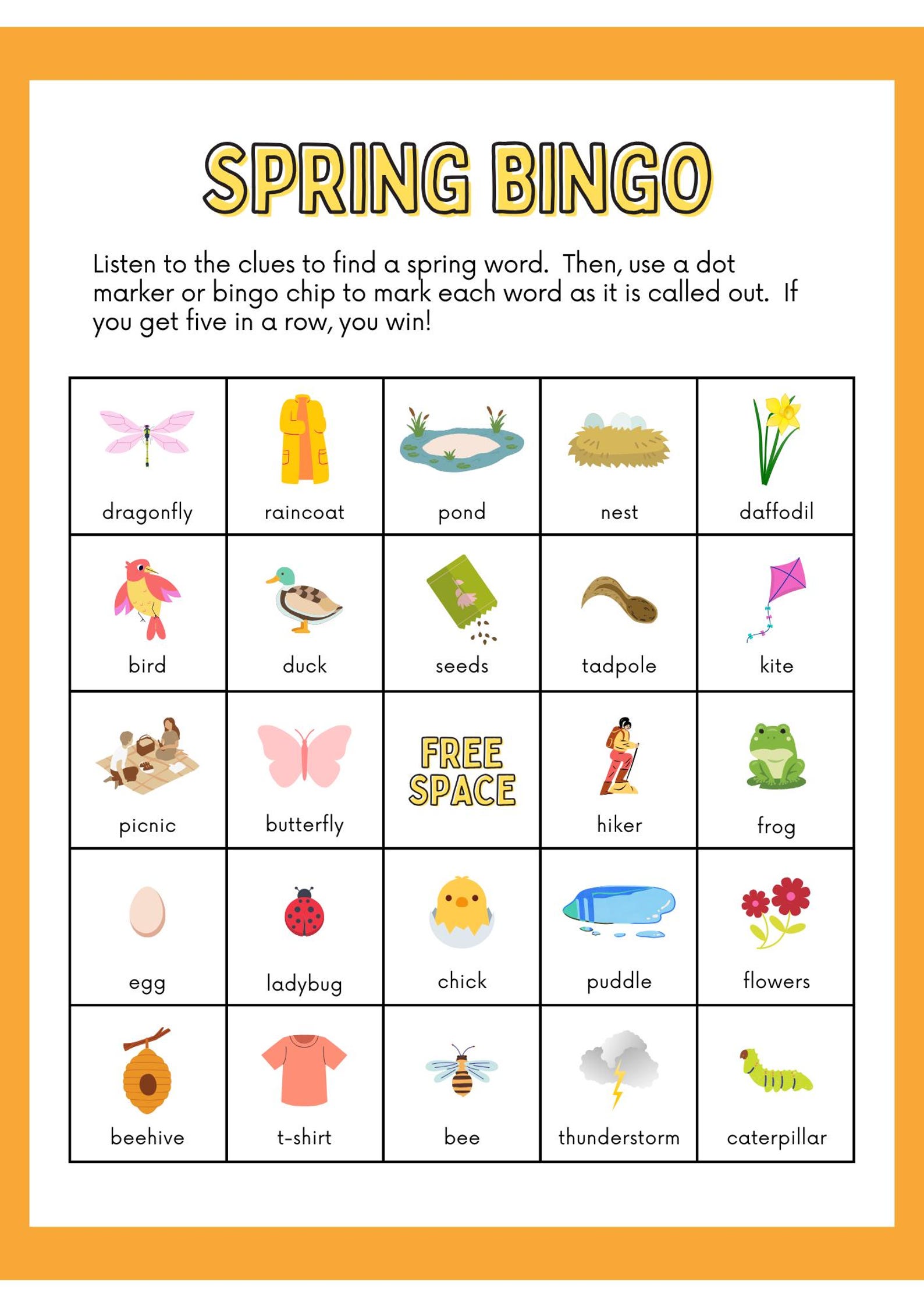 Spring Bingo Game – Speech Therapy, Preschool Activities (printable PDF ...
